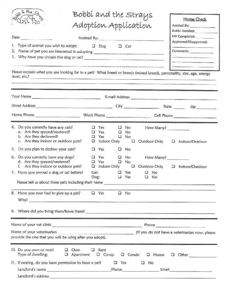 Adoption Application – Bobbi and the Strays